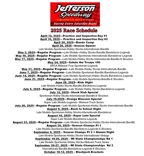 2025 SEASON SCHEDULE JEFFERSON SPEEDWAY Jefferson Speedway