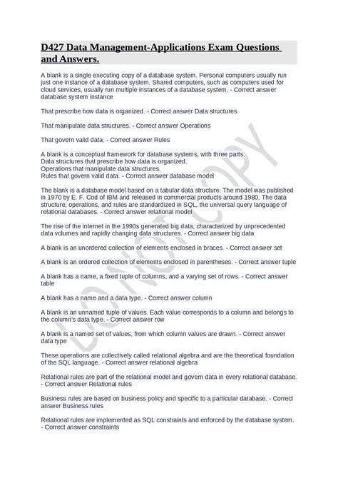 D427 Data Management Applications Exam Questions And Answers Exams