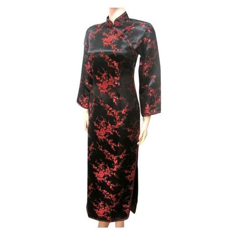 Long Sleeve Brocade Traditional Cheongsam Floral Chinese Dress