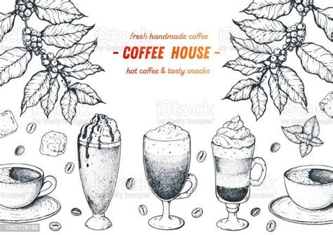 커피 컵 콩 커피 나무 일러스트레이션 커피숍빈티지 디자인 새겨진 벡터 일러스트레이션 0명에 대한 스톡 벡터 아트 및 기타 이미지 0명 개념 개체 그룹 Istock