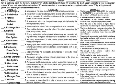 Solved E Name L D Number Section Date Part Matching Chegg Com