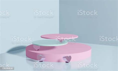 발렌타인 러브 컨셉으로 3d 추상 연단은 선물과 물건을 넣어 3d 일러스트레이션 공란에 대한 스톡 사진 및 기타 이미지 공란