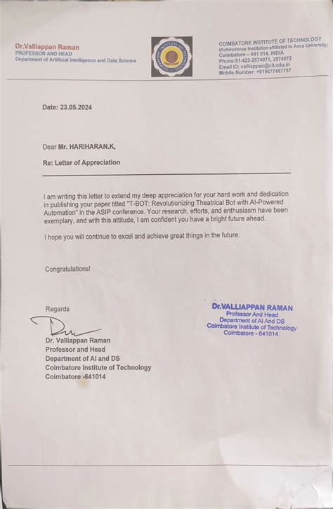 Hari Harank On Linkedin Honored To Receive Appreciation From Dr Valliappan Raman Head Of Ai