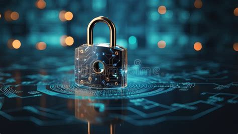 Cyber Security Concept Illustration Of Padlock On Circuit Board Stock