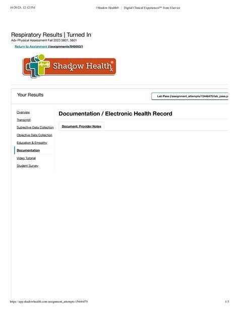 Respiratory Documentation 10 20 23 12 12 Pm Shadow Health