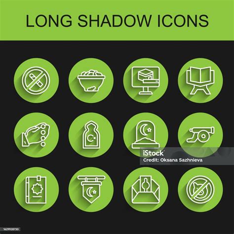 코란 별과 초승달 금연 기부 Zakat 돼지 이슬람 사원 라마단 대포 및 묘지 아이콘의 거룩한 책을 설정하십시오 벡터 0명에 대한 스톡 벡터 아트 및 기타 이미지 Istock