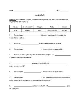 Angles Quiz By Cassidy Cain TPT