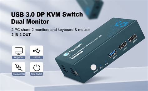 Steetek Usb 3 0 Kvm Switch Dual Monitor Displayport 4k 60hz Kvm Switch 2 Monitors 2 Computers