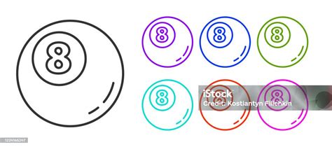 흰색 배경에 고립 된 검은 선 당구 풀 스누커 볼 아이콘입니다 다채로운 아이콘을 설정합니다 벡터 일러스트레이션 1에 대한 스톡 벡터 아트 및 기타 이미지 Istock