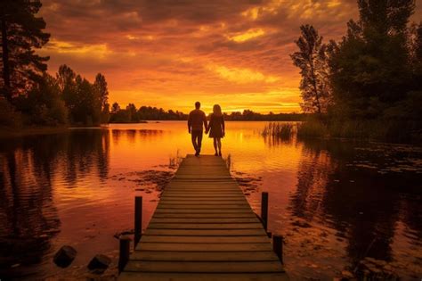 Premium Ai Image Couple Lake Sunset