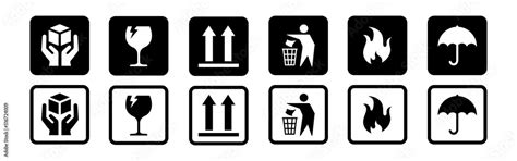 Fragile Package Icons Set Handle With Care Logistics And Delivery
