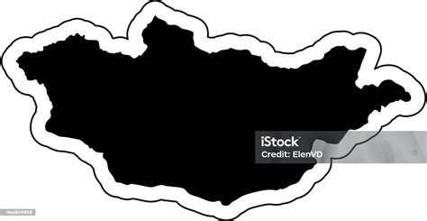 Silhouette Noire De La Mongolie De Pays Avec La Ligne De Contour Ou Du