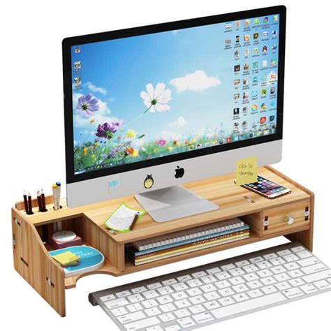 Jual Stand Monitor Alas Laptop Meja PC Komputer Laci Dudukan Kayu