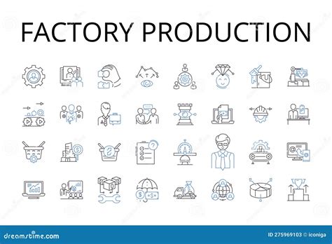 Factory Production Line Icons Collection Industrial Manufacturing Mass Production Line