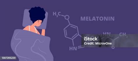 멜 라 토 닌 호르몬 구조 호르몬 수 면 어둠 속에서 자 하는 평면 사람 과학 교육 배너 불면증과 건강 꿈 완전한 벡터 개념 멜라토닌에 대한 스톡 벡터 아트 및 기타 이미지