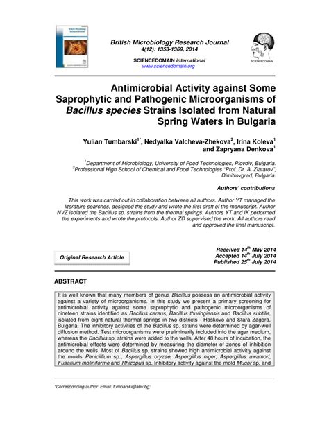 Pdf Antimicrobial Activity Against Some Saprophytic And Pathogenic