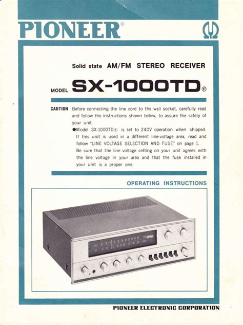 Pioneer Sx 1000 Td Am Fm Stereo Receiver 1969 Sm Pdf Frequency Modulation Information And