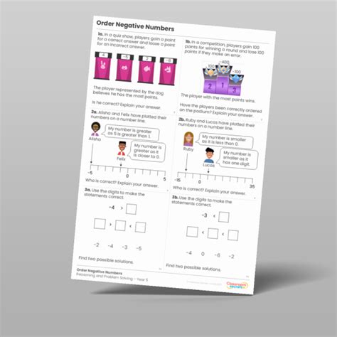 Year 5 Order Negative Numbers Reasoning And Problem Solving Resource Classroom Secrets