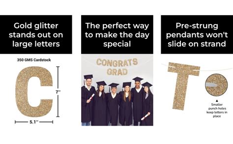 Pre Strung Congrats Grad Banner No Diy Gold Glitter