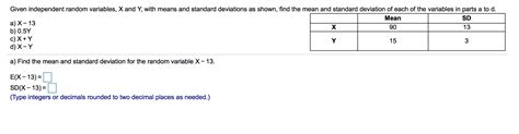 Solved SD Given Independent Random Variables X And Y With Chegg