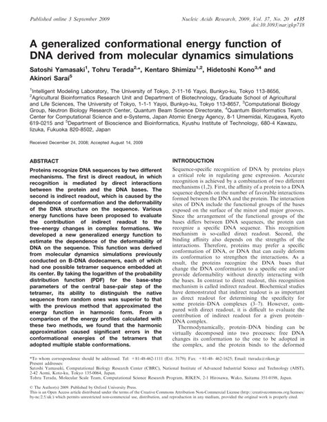 pdf a generalized conformational energy function of dna derived from