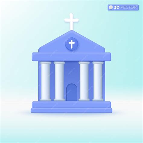 교회 건물 아이콘 기호 기독교 교회 기둥 및 기둥 건축 종교 개념 3d 벡터 격리 그림 디자인 만화 파스텔 최소 스타일 디자인 Ux Ui 인쇄 광고 프리미엄 벡터