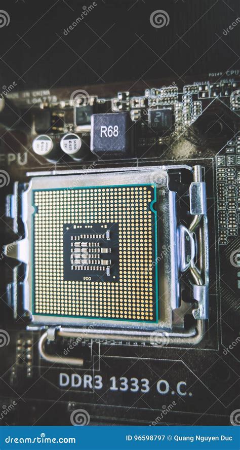 Inside Motherboard Of Computer Cpu Assembly Stock Image Image Of Blue Human 96598797