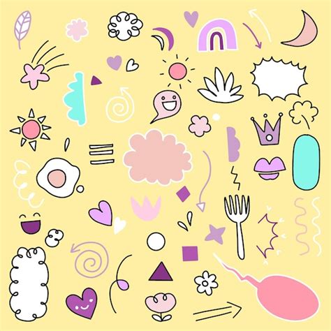Premium Vector Cute Hand Drawn Doodle Set Love Cute Thing Cute