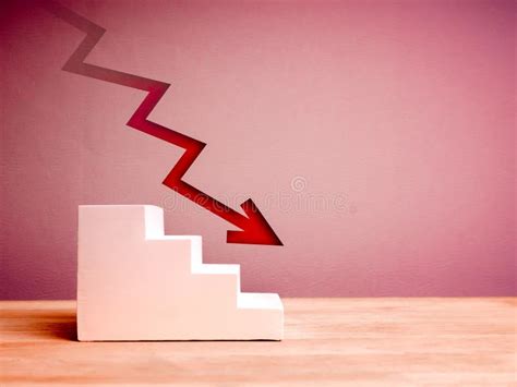 Crisis Chart And Graph Economic Downturn With Decrease Arrow On White Empty Steps As Graph On
