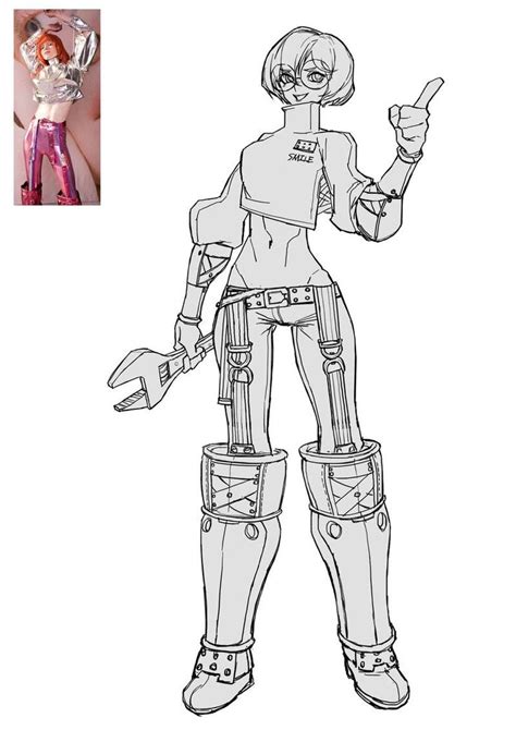A Drawing Of A Female Robot Holding A Wrench In Her Right Hand And Pointing To The Left