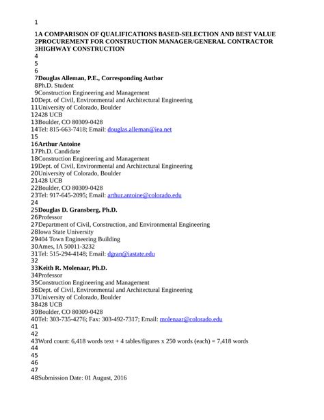 Pdf Comparison Of Qualifications Based Selection And Best Value Procurement For Construction