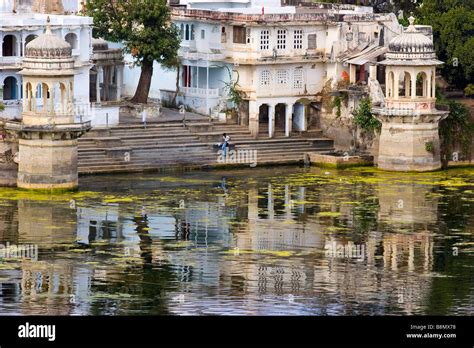 Indian Man Bathing And Washing Their Clothes Lake Pichola Udaipur