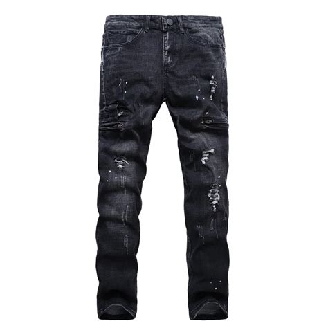 Fashion Men Black Jeans Slim Fit Man Denim Hiphop Swag Stretch Ripped