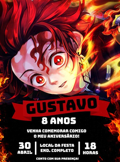 Convite Aniversário Demon Slayer Tanjiro Convite De Aniversário