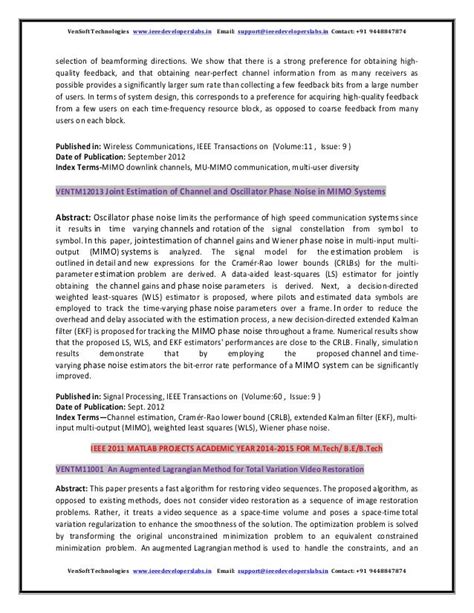 Vensoft Ieee 2014 2015 Matlab Projects Tiltle Image Processing Wirele