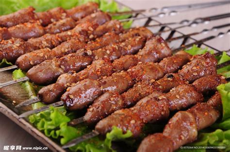 炭烤鸡心串摄影图传统美食餐饮美食摄影图库昵图网