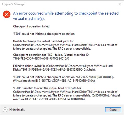 Hyper V Cant Create Checkpoint Virtualization Spiceworks Community