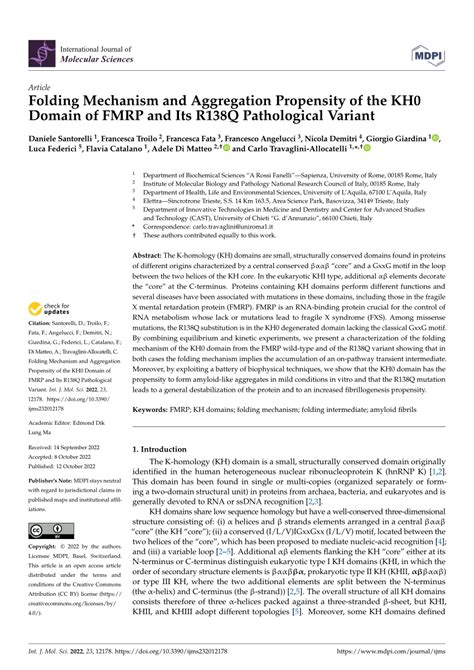 Pdf Folding Mechanism And Aggregation Propensity Of The Kh Domain Of
