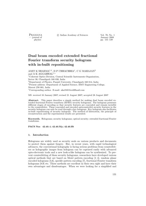 Pdf Dual Beam Encoded Extended Fractional Fourier Transform Security