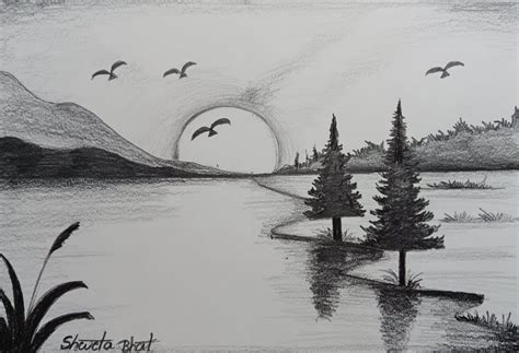 How To Draw Sunset Scenery Easy Drawing With Pencil Pencil Sketch