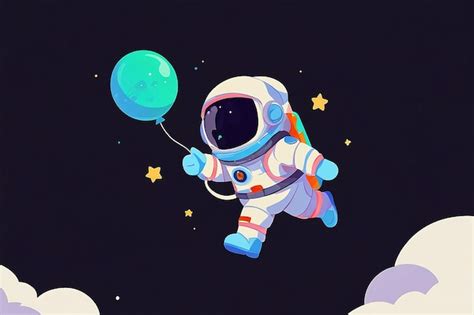 Astronauta flotando con un globo de estrellas Ícono vectorial de