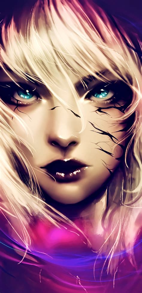 1440x2960 Fantasy Blonde Hair Blue Eyes Artwork Samsung Galaxy Note 98