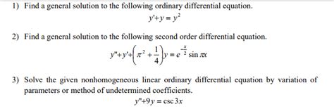 Solved Find A General Solution To The Following Ordinary