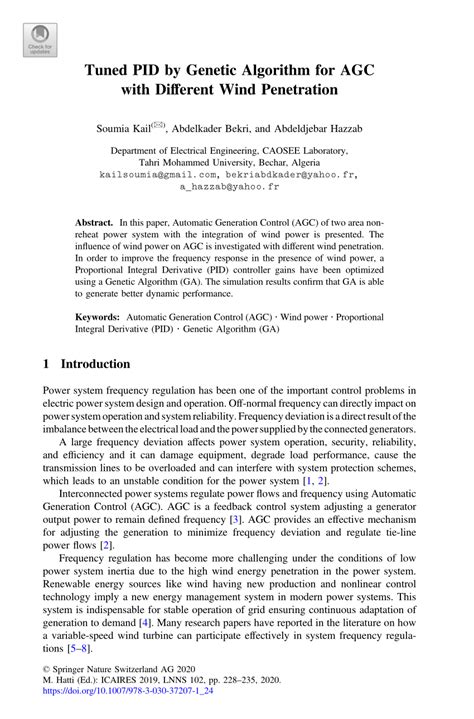 Pdf Tuned Pid By Genetic Algorithm For Agc With Different Wind Penetration