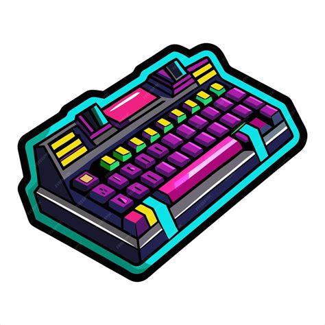 Cyberpunk Keyboard With Glowing Keys Vector Sticker In Cyberpunk Style