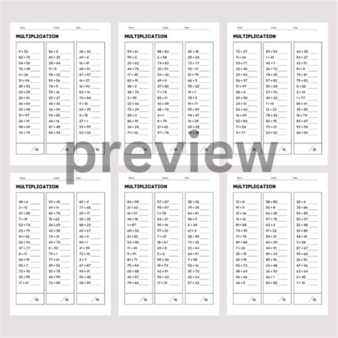 2 Digit Multiplication Practice Worksheets Math Fluency Pack Set 2