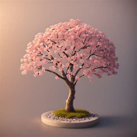 A Small Cute Blossoming Sakura Bonsai Tree 3d Isometric Reference
