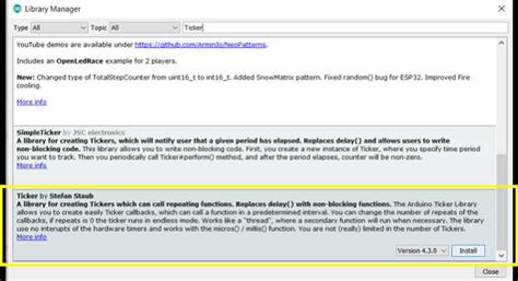 Arduino Ticker пример