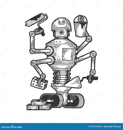 Robot Builder Sketch Engraving Vector Stock Vector Illustration Of Brick Isolated 165716923