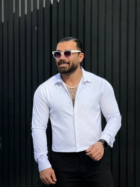 پیراهن مردانه آستین بلند سفید آر جی کالکشن